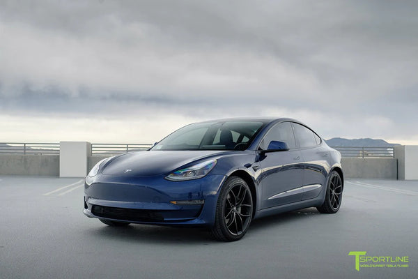 Deep Blue Metallic Tesla Model 3 with Blue Leather Perforated Insignia ...
