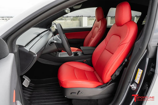 Tesla Model Y Red Leather Interior with Alcantara Headliner - T ...