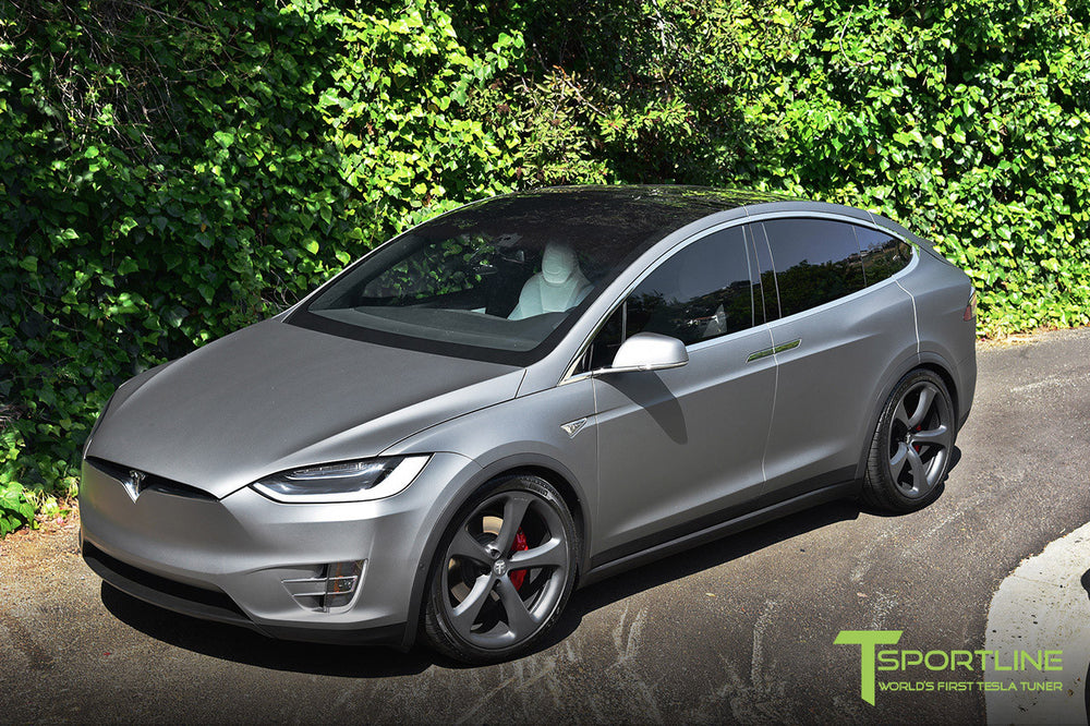 Satin Grey Tesla Model X with Matte Grey 22 inch MX5 Forged Wheels 2 ...