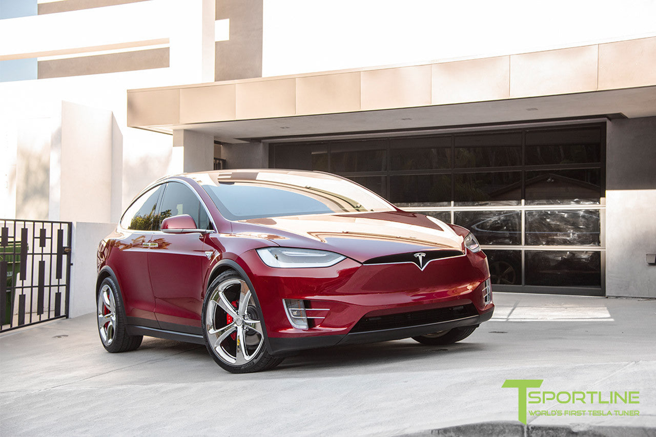 Signature Red Tesla Model X with Chrome 22 inch MX5 Forged Wheels 2 - T ...