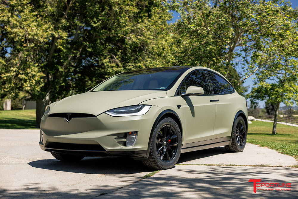 Avery Dennison Matte Khaki Green Tesla Model X with 19" TSS Wheels - T ...