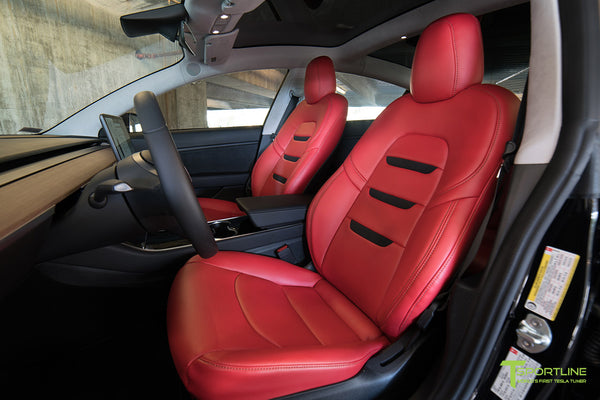 Tesla Model 3 Custom Leather Interior Kit - Red Leather - Suede Black ...
