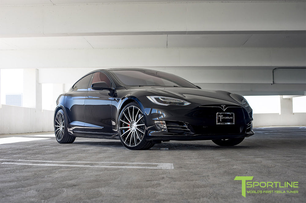 Black Tesla Model S 2.0 with Diamond Black 21 inch TS114 Forged Wheels ...