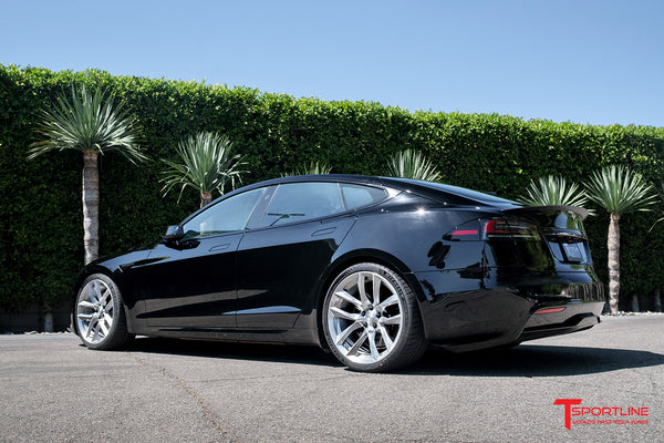 Black Model S 2021 Refresh with 21" TSSF Forged Wheels in Brush Satin ...