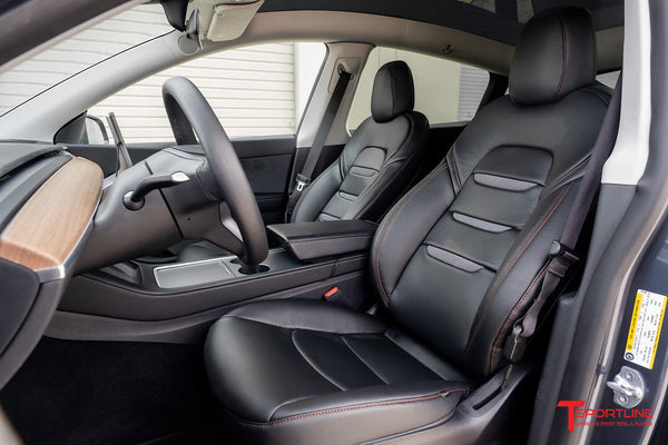 Tesla Model Y Black Insignia Interior Seat Upgrade with Gray Suede and ...