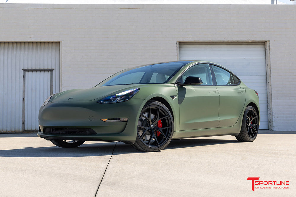 3M Army Green Tesla Model 3 with 20" TXL115 Wheels - T Sportline ...