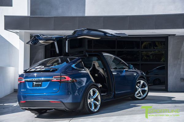 Deep Blue Metallic Tesla Model X with Chrome 22 inch MX5 Forged Wheels ...