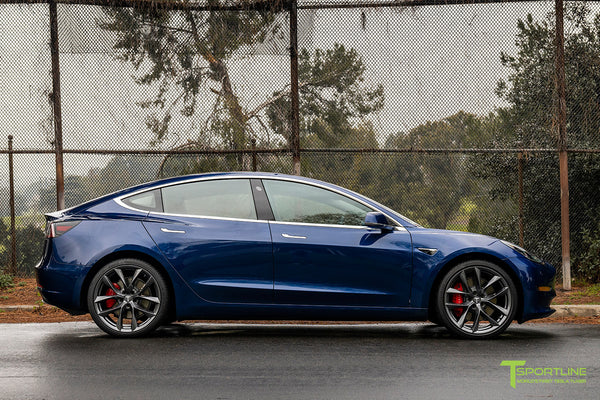 Deep Blue Metallic Tesla Model 3 with Space Gray 20" TSS Flow Forged W ...