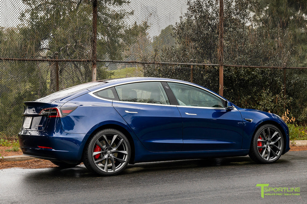 Deep Blue Metallic Tesla Model 3 with Space Gray 20" TSS Flow Forged W ...