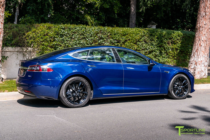 Deep Blue Metallic Tesla Model S with 19" TSS Flow Forged Wheels in Gl ...