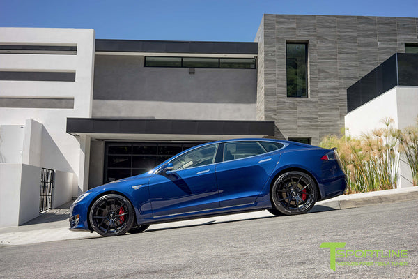 Deep Blue Metallic Tesla Model S 2.0 with Gloss Black 21 inch TS115 Fo ...