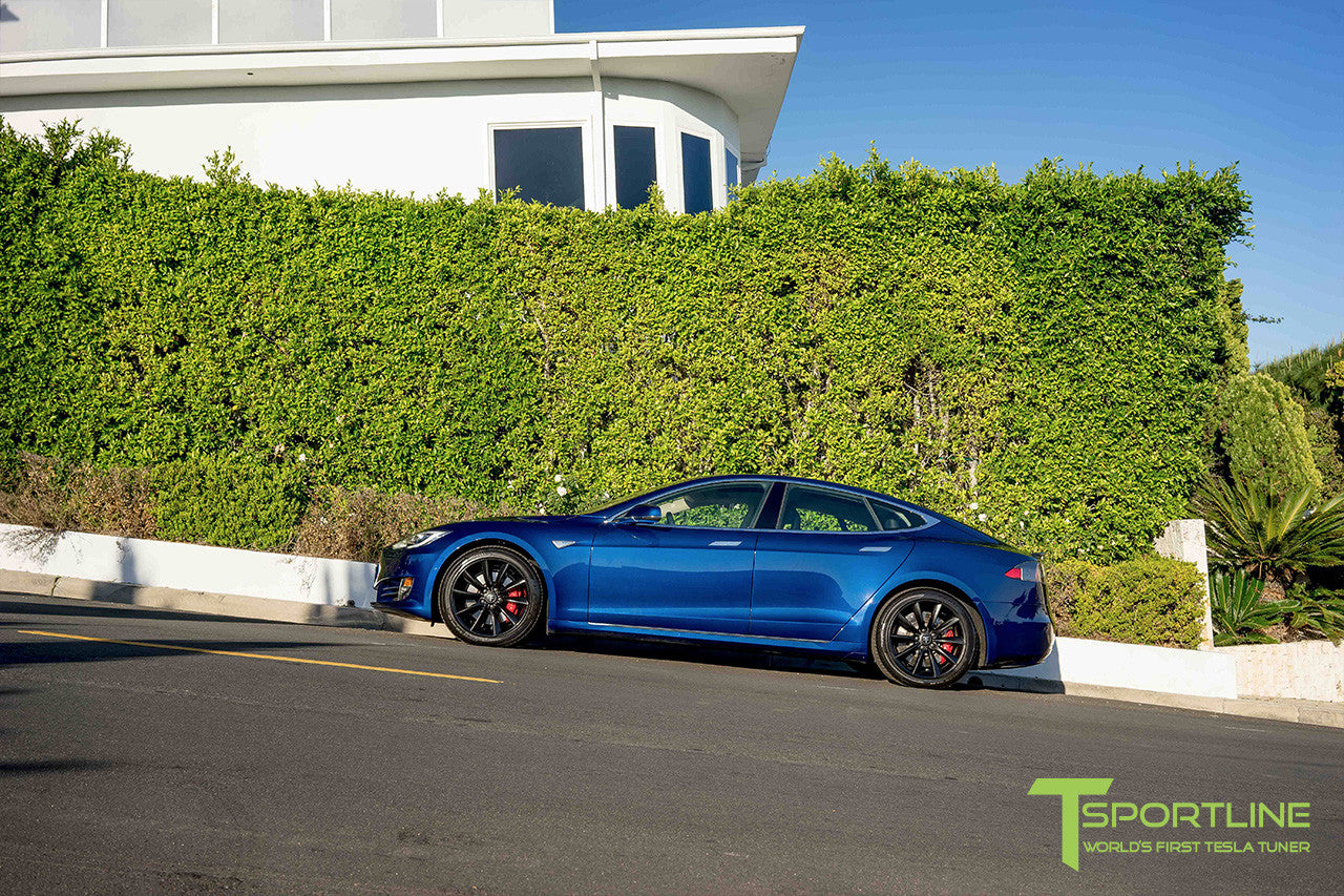 Deep Blue Metallic Model S 2.0 with 19" TST Tesla Wheel in Matte Black ...