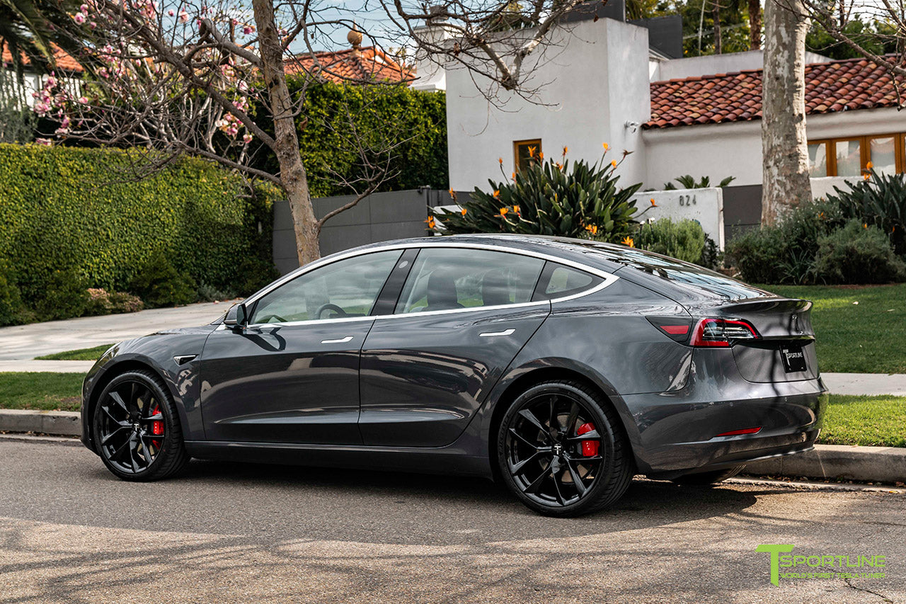 Midnight Silver Metallic Tesla Model 3 with Gloss Black 20" TSS Flow F ...