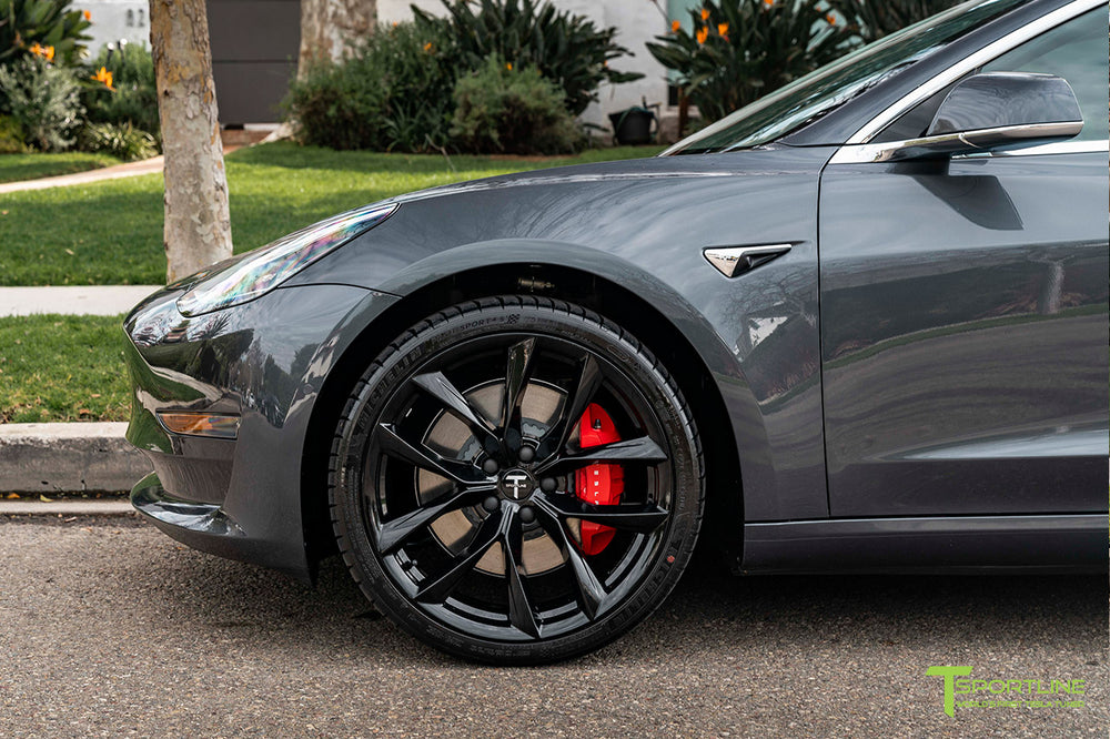 Midnight Silver Metallic Tesla Model 3 with Gloss Black 20" TSS Flow F ...