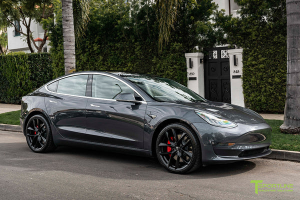 Midnight Silver Metallic Tesla Model 3 with Matte Black 20" TSS Flow F ...