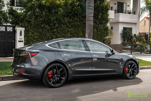 Midnight Silver Metallic Tesla Model 3 with Matte Black 20" TSS Flow F ...
