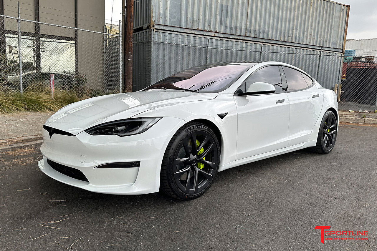 Pearl White Tesla Model S with Acid Green Brake Caliper Color Change ...