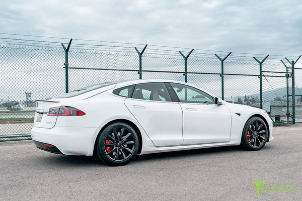 Pearl White Tesla Model S with Matte Black 19" TST Flow Forged Wheels ...