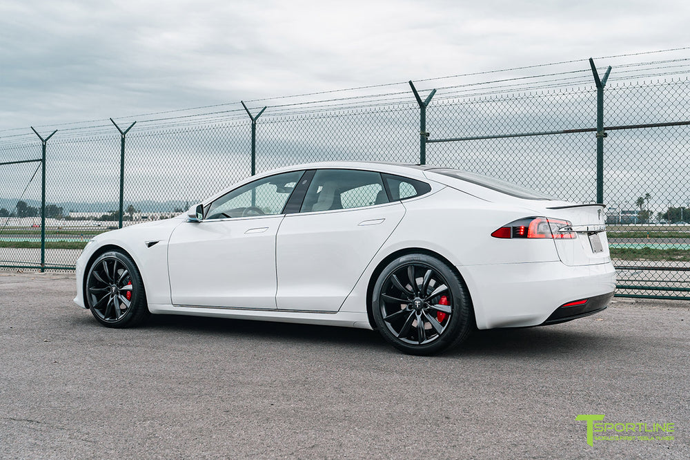 Pearl White Tesla Model S with Matte Black 20" TST Flow Forged Wheels ...