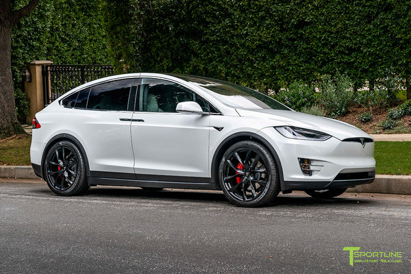 Pearl White Tesla Model X with 22" TSS Flow Forged Wheels in Matte Bla ...