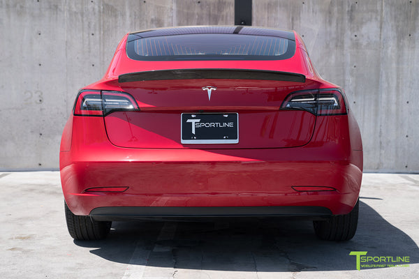Red Multi-Coat Tesla Model 3 with Gloss Carbon Fiber Trunk Wing Spoile ...
