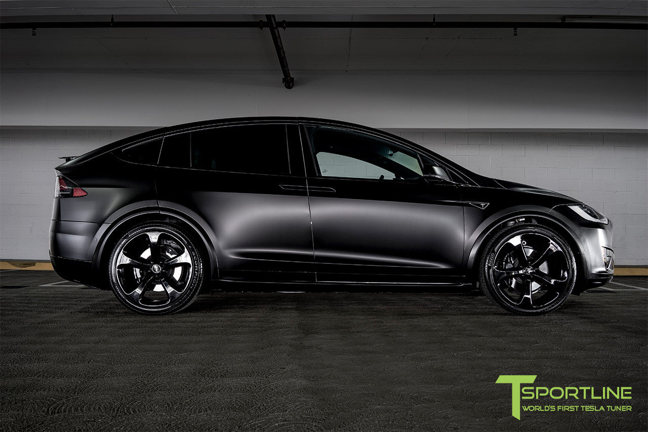 Satin Black Tesla Model X with Gloss Black 22 inch MX5 Forged Wheels 3 ...
