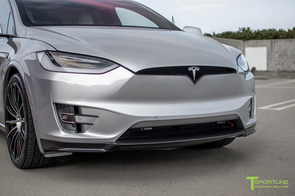 Silver Tesla Model X with Carbon Fiber Sport Package - Front Apron - R ...