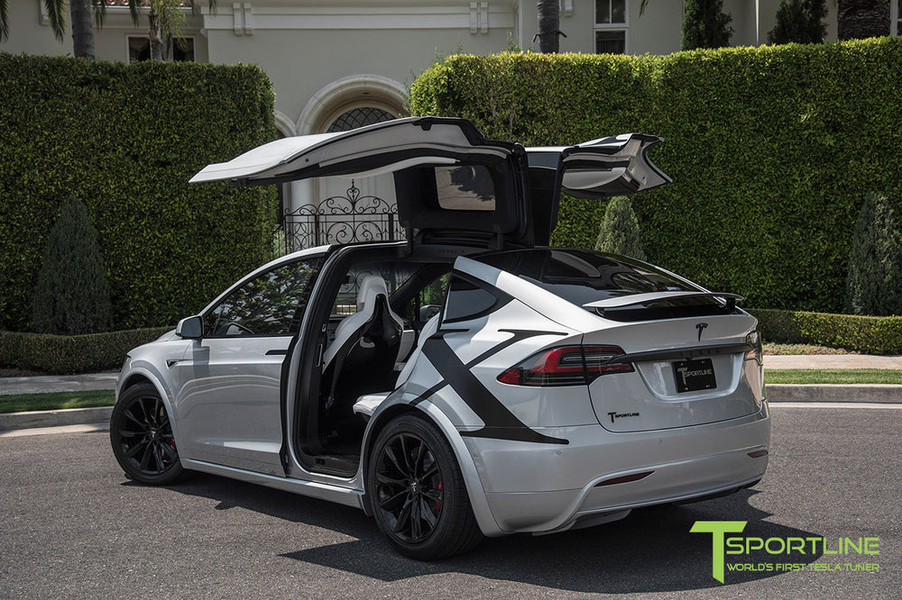 Silver Model X with 20" TST Tesla Wheel in Gloss Black 1 - T Sportline ...