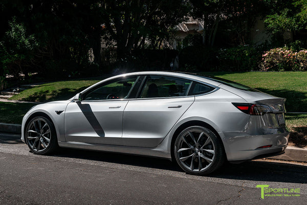 Silver Metallic Tesla Model 3 with Space Gray 20" TSS Flow Forged Whee ...
