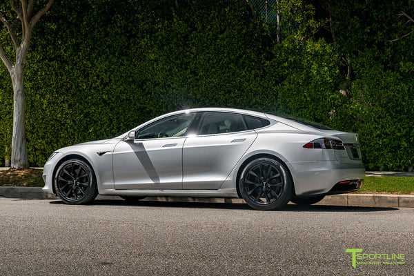 Silver Tesla Model S with 20" TSS Flow Forged Wheels in Gloss Black by ...