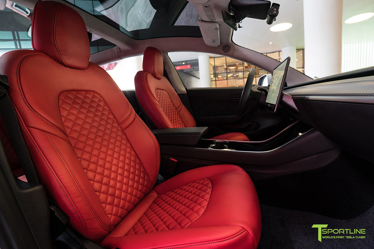 Tesla Model 3 Custom Leather Seat Upgrade Interior Kit - Red Leather ...