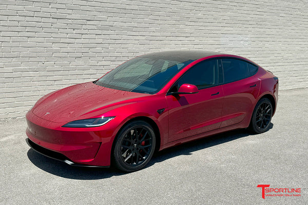 Ultra Red Model 3 Highland with 18" TSR Wheels - T Sportline - Tesla ...