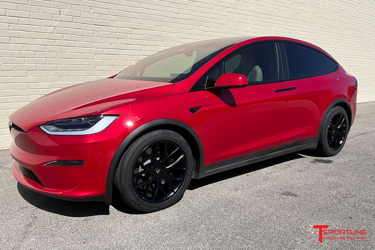 Ultra-Red Tesla Model X with TSR 20" in Satin Black - T Sportline ...