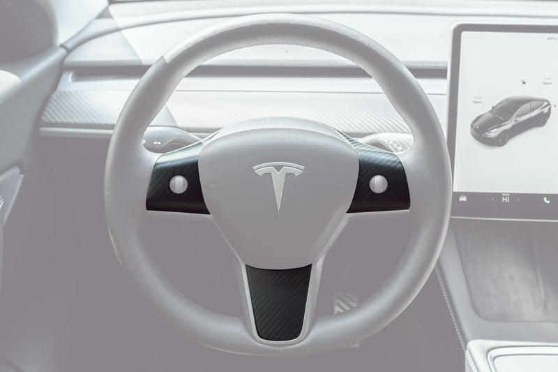 Tesla Model Y Carbon Fiber Steering Wheel Trim Appliqués (Set of 3) - T ...