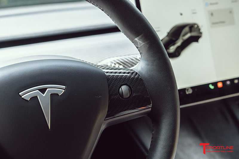 Tesla Model Y Carbon Fiber Steering Wheel Trim Appliqués (Set of 3) - T ...